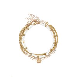 Fu&szlig;ketten Set Lascana "3 einzelne Fu&szlig;kettchen in Boho Stil", Damen, Gr. Glas Lederimitat Metall, goldfarben, wei&szlig;, Glas, Lederimitat, Metall, gl&auml;nzend, Fu&szlig;ketten, und Glasperlen, Fu&szlig;kettchen mit Anh&auml;nger