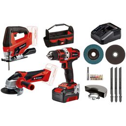 Elektrowerkzeug-Set Einhell "TE-TK 18/3 Li Kit (JS+CD+AG)", rot (rot, schwarz, wei&szlig;), Werkzeugmaschinen-Sets, Akku-Bohrschrauber, -Winkelschleifer und -Stichs&auml;ge, Tasche