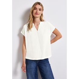 Kurzarmbluse Street One, Damen, Gr. 36, wei&szlig; (sanftes wei&szlig;), Web, Obermaterial: 100% Viskose, unifarben, l&auml;ssig geschnitten h&uuml;ftbedeckend, Rundhals, Blusen, Split Neck
