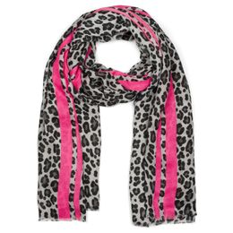 Schal styleBREAKER "Weicher Schal mit Leoparden Print und Streifen", Damen, grau (grau, pink), Obermaterial: 50% Viskose CV. 50% Baumwolle CO., Modisch, Modet&uuml;cher Schal