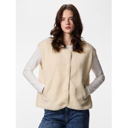Pl&uuml;schweste Pieces "PCKATTY TEDDY VEST NOOS BC", Damen, Gr. L, birch, Pl&uuml;sch, Obermaterial: 100% Polyester, unifarben, normal, V-Ausschnitt, Westen, Kunstfaser