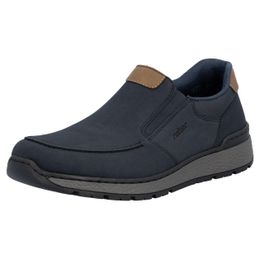 Slipper Rieker, Herren, Gr. 40, bunt (dunkelblau, braun), Nubuklederimitat, Textil, Schuhe Slipper, mit kontrastfarbenen Bes&auml;tzen, bequeme Form