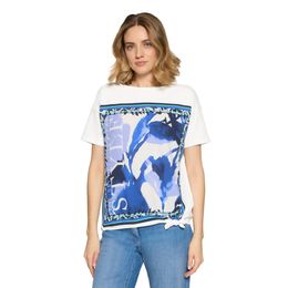 Kurzarmshirt Betty Barclay "Damen mit Schleifenknoten", Damen, Gr. 36, patch cream, blau, Obermaterial: 95% Baumwolle, 05% Elasthan, festlich, loose fit normal, U-Boot-Ausschnitt, Shirts