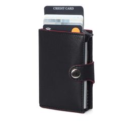 Mini Geldb&ouml;rse MARGELISCH "noonyu single col.edge", Damen, schwarz (schwarz, rot), Leder, Kleinlederwaren, Farbkanten