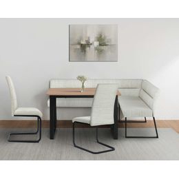 Eckbankgruppe OTTO HOME "Barcell/Ivanna/Calgoty", creme, eiche farb., creme, schwarz, B:120cm H:76cm T:80cm, MDF, Metall, Stoff, Sitzm&ouml;bel-Sets, Eckbankgruppe, Sitzgruppe, Eckbank und St&uuml;hle bequem gepolstert, Tisch 120x80 cm