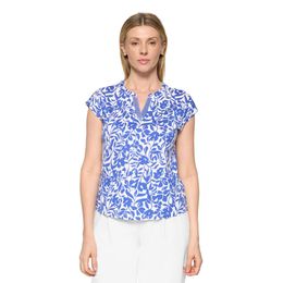 Kurzarmshirt Betty Barclay "Damen mit Bluseneinsatz", Damen, Gr. 36, blau (wei&szlig;, blau), Jersey, Obermaterial: 50% Baumwolle, 50% Modal, figurumspielend normal, V-Ausschnitt, Shirts
