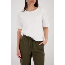 Sweatshirt monari "Sweatshirt Perlenschmuck", Damen, Gr. 34, ecru, Web, Obermaterial: 100% Baumwolle, unifarben, regular fit taillenbedeckt, Rundhals, eingesetzt gerader Abschluss, Sweatshirts Sweatshirt, Regular fit mit Blumenstickerei