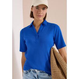 Poloshirt Cecil, Damen, Gr. L (42), blau (surf blau), Web, 100% Baumwolle, unifarben, comfort fit normal, hoch geschlossener Ausschnitt, abgesteppt, Shirts, aus reiner Baumwolle