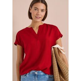 Kurzarmbluse Cecil, Damen, Gr. L (42), tamarillo rot, Stoff, 100% Viskose, unifarben, klassisch normal, V-Ausschnitt, abgesteppt, Blusen, mit V-Ausschnitt