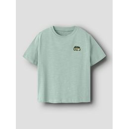 T-Shirt name it "NMMJENSO SS NREG TOP", Jungen, Gr. 104, pale aqua, Jersey, Obermaterial: 95% Baumwolle, 5% Elasthan, bedruckt, regular fit normal, Rundhals, Shirts T-Shirt, Baumwollmischung, regular fit
