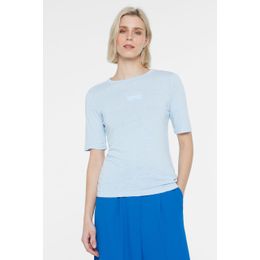 Rundhalsshirt SENSES.THE LABEL, Damen, Gr. L, blau (shirt blau), Single Jersey, Material: 50% Leinen, 50% Viskose, unifarben, slim fit normal, Rundhals, eingesetzt gerader Abschluss, Shirts Rundhalsshirt