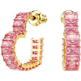 Paar Creolen Swarovski "Schmuck Geschenk Matrix Ohrringe Herz", gold (gelbgoldfarben, metallfarben, pink, pink), Ohrringe, Damen, Metall, mit Swarovski Zirkonia (synth.) - Einh&auml;nger abnehmbar