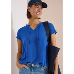 Kurzarmbluse Cecil, Damen, Gr. L (42), surf blau, Stoff, Vorderseite: 100% Viskose. R&uuml;ckseite: 95% Viskose, 5% Elasthan, unifarben, klassisch normal, V-Ausschnitt, abgesteppt, Blusen, mit Strukturmix