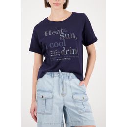 Sweatshirt monari "Sweatshirt tonige Schrift", Damen, Gr. 36, marine, Sweatware, Obermaterial: 47% Polyester, 27% Baumwolle, 23% Viskose, 3% Elasthan, unifarben, bequem normal, Rundhals, Aufschlag, Sweatshirts Sweatshirt, Rundhalsausschnitt, bequeme Passform, Schmuck-Details
