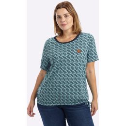 Rundhalsshirt sheego "Halbarmshirt", Damen, Gr. 44/46, ocker, tiefblau, bedruckt, 50% Baumwolle, 50% Modal, bedruckt, gemustert, Shirts Rundhalsshirt