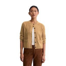Marc O'Polo Cardigan MARC O'POLO "aus Boucl&eacute;-Garn", Damen, Gr. XS, braun (salted caramel), Obermaterial: 50% Baumwolle, 35% Lama, 15% Polyamid, unifarben, regular fit, Rundhals, Rippb&uuml;ndchen, Strickjacken