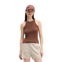 Marc O'Polo T-Shirt MARC O'POLO "aus elastischem Rippjersey", Damen, Gr. L, mid braun, Obermaterial: 97% Baumwolle, 3% Elasthan, unifarben, Basic, Shirts T-Shirt