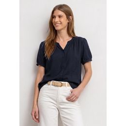 Shirtbluse Street One, Damen, Gr. 34, tiefblau, Stoff, 88% Viskose, 12% Polyamid, unifarben, normal normal, Rundhals, abgesteppt, Blusen, aus softer Viskose