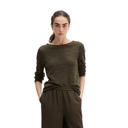 Marc O'Polo Strickpullover MARC O'POLO "aus Leinen-Baumwolle-Mix", Damen, Gr. L, mossy earth, Obermaterial: 52% Baumwolle, 48% Leinen, unifarben, U-Boot-Ausschnitt, Pullover Strickpullover