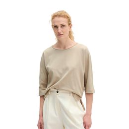 Marc O'Polo T-Shirt MARC O'POLO "aus Feinstrick-Jersey", Damen, Gr. L, linen beige, Obermaterial: 100% Baumwolle, unifarben, Basic, loose fit, U-Boot-Ausschnitt, normaler Saum, Shirts T-Shirt