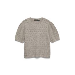 V&eacute;ro Moda Kurzarmpullover VERO MODA "VMDOFFY STITCH 2/4 O-NECK PULLOVER NOOS", Damen, Gr. L, moon rock detail:melange, Strick, Obermaterial: 94% Polyester, 3% Elasthan, 3% Nylon, meliert, regular fit normal, Rundhals, Pullover, Materialmix, regular fit