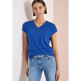 V-Shirt Cecil, Damen, Gr. L (42), surf blau, Web, 50% Baumwolle, 50% Modal, unifarben, comfort fit normal, V-Ausschnitt, B&uuml;ndchen, Shirts, Jersey