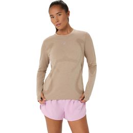 Laufshirt asics "ROAD SEAMLESS LS TOP", Damen, Gr. L, greige, Obermaterial: 65% Polyamid, 35% Polyester, Shirts Laufshirt
