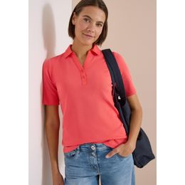 Poloshirt Cecil, Damen, Gr. L (42), rosa (shiny coral), Web, 100% Baumwolle, unifarben, comfort fit normal, hoch geschlossener Ausschnitt, abgesteppt, Shirts, aus reiner Baumwolle