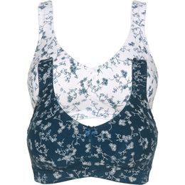 B&uuml;stenhebe bonprix "BH ohne B&uuml;gel mit weicher Baumwolle (2er Pack)", Damen, Gr. 100, Cup C, blau (blaupetrol, wei&szlig; gebl&uuml;mt), Obermaterial: 95% Baumwolle, 5% Elasthan. Futter: 100% Baumwolle, BHs B&uuml;stenhebe, im praktischen 2er Pack, ohne B&uuml;gel, leicht gepolsterte Tr&auml;ger