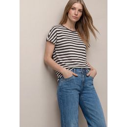 Rundhalsshirt Street One "Style Cris", Damen, Gr. 36, espresso braun, Strick, Obermaterial: 53% Viskose, 44% Polyester, 3% Elasthan, gestreift, normal h&uuml;ftbedeckend, Rundhals, abgesteppte Kante, Shirts Rundhalsshirt, Sommershirt mit Streifen und im Strick-Look