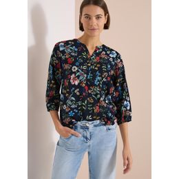 Klassische Bluse Cecil, Damen, Gr. L (42), universal blau, Stoff, 100% Viskose, gebl&uuml;mt, normal Po-bedeckend, Rundhals, abgesteppt, Blusen Bluse, aus softer Viskose