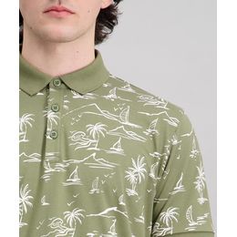 Poloshirt "Polo jersey print maritim", Herren, Gr. L, deep lichen gr&uuml;n, Jersey, Obermaterial: 100% Baumwolle, Pioneer Authentic Jeans, bedruckt, regular fit normal, ohne Ausschnitt, gerader Abschluss, Shirts, mit All-Over Print