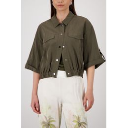 Hemdjacke monari "Jacke Modal", Damen, Gr. 36, olive, Web, Obermaterial: 92% Modal, 8% Polyester, unifarben, regular fit taillenlang, Rundhals, eingesetzt Aufschlag, Jacken, Regular fit mit Druckkn&ouml;pfen