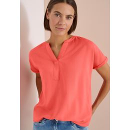 Kurzarmbluse Cecil, Damen, Gr. L (42), shiny coral, Stoff, 100% Viskose, unifarben, klassisch normal, V-Ausschnitt, abgesteppt, Blusen, mit V-Ausschnitt