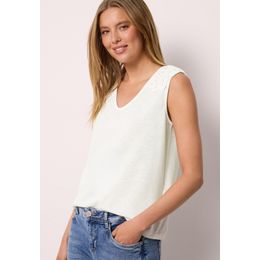 Tr&auml;gertop STREET ONE STUDIO, Damen, Gr. 40, sanftes wei&szlig;, Stoff, 80% Polyester, 20% Viskose, unifarben, comfort fit normal, V-Ausschnitt, abgesteppt, Tops Tr&auml;gertop, mit femininem V-Ausschnitt