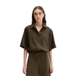 Marc O'Polo Kurzarmbluse MARC O'POLO "aus LENZING&trade; ECOVERO&trade;", Damen, Gr. 32, schwarz braun, Obermaterial: 83% Viskose, 17% Polyamid, unifarben, regular fit bauchfrei, normaler Saum, Blusen