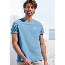 Beach Time T-Shirt BEACHTIME "Printshirt", Herren, Gr. L, blau, Single Jersey, Obermaterial: 100% Baumwolle, bedruckt, regular fit normal, Rundhals, abgesteppte Kante, Shirts T-Shirt, Kurzarm, mit stylischem Print, Rundhalsausschnitt, aus Baumwolle