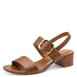 Sandalette Marco Tozzi, Damen, Gr. 36, cognac, Lederimitat, unifarben, used, Schuhe Sandalette, Blockabsatz, Riemchensandale mit Zierschnalle