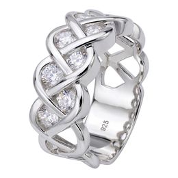 Silberring Jobo "Statement Ring breit geflochten" Gr. 50, silber 925, Fingerringe, Damen, 50, Silber 925 (Sterlingsilber), Silberring, 925 Silber mit 8 Zirkonia