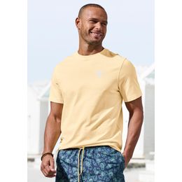 Beach Time T-Shirt BEACHTIME "Printshirt", Herren, Gr. L, gelb, Single Jersey, Obermaterial: 100% Baumwolle, bedruckt, regular fit normal, Rundhals, abgesteppte Kante, Shirts T-Shirt, Kurzarm, mit stylischem Print, Rundhalsausschnitt, aus Baumwolle