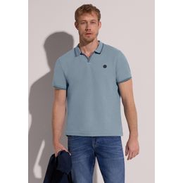 Poloshirt Street One MEN, Herren, Gr. L (42), lake blau, Web, 50% Baumwolle, 48% Polyester, 2% Elasthan, unifarben, normal normal, hoch geschlossener Ausschnitt, abgesteppt, Shirts, im soften Baumwoll-Mix