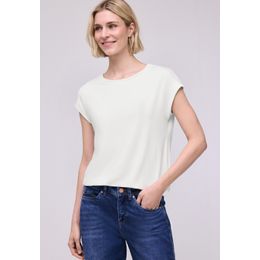 T-Shirt Street One, Damen, Gr. 34, sanftes wei&szlig;, Stoff, 95% Viskose, 5% Elasthan, unifarben, normal normal, U-Boot-Ausschnitt, B&uuml;ndchen, Shirts T-Shirt, mit U-Boot-Ausschnitt