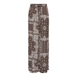 Schlupfhose Only "ONLKAVI AMBELPULL UP WIDE PANTS WVN", Damen, Gr. L (40), L&auml;nge 32, chocolate martini aop:braun bandana, Web, Obermaterial: 100% Viskose, bedruckt, lang, Hosen Schlupfhose, Viskose