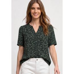 Kurzarmbluse Street One, Damen, Gr. 34, deep bound gr&uuml;n, Stoff, 100% Viskose, gebl&uuml;mt, unifarben, normal normal, Rundhals, abgesteppt, Blusen, aus softer Viskose
