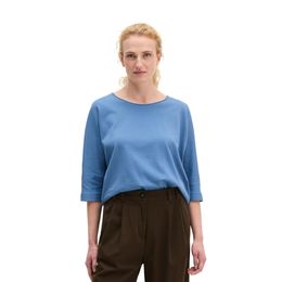 Marc O'Polo T-Shirt MARC O'POLO "aus Feinstrick-Jersey", Damen, Gr. L, provincial blau, Obermaterial: 100% Baumwolle, unifarben, Basic, loose fit, U-Boot-Ausschnitt, normaler Saum, Shirts T-Shirt
