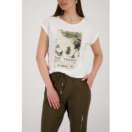 T-Shirt monari "Shirt Tropics", Damen, Gr. 36, ecru, Web, Obermaterial: 100% Baumwolle, unifarben, regular fit taillenbedeckt, Rundhals, angeschnitten Aufschlag, Shirts T-Shirt, Regular fit mit Print