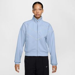 Trainingsjacke Nike Sportswear "W NSW NK WR POLY KNIT JKT", Damen, Gr. L, hydrogen blau, sail, sail, Interlock, Obermaterial: 96% Polyester, 4% Elasthan, kontrastfarbene Details, unifarben, Basic normal, B&uuml;ndchen, Jacken Trainingsjacke, sportlicher Stil, mit Stehkragen, wasserabweisend, windabweisend
