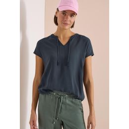 Kurzarmbluse Cecil, Damen, Gr. L (42), deep petrol blau, Stoff, Vorderseite: 100% Viskose. R&uuml;ckseite: 95% Viskose, 5% Elasthan, unifarben, klassisch normal, V-Ausschnitt, abgesteppt, Blusen, mit Strukturmix