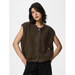 Pl&uuml;schweste Pieces "PCKATTY TEDDY VEST NOOS BC", Damen, Gr. L, morel, Pl&uuml;sch, Obermaterial: 100% Polyester, unifarben, normal, V-Ausschnitt, Westen, Kunstfaser