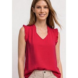 Blusentop Street One, Damen, Gr. 34, salsa rot, Stoff, 88% Viskose, 12% Polyamid, unifarben, normal normal, V-Ausschnitt, R&uuml;schen, Blusen Blusentop, aus softer Viskose